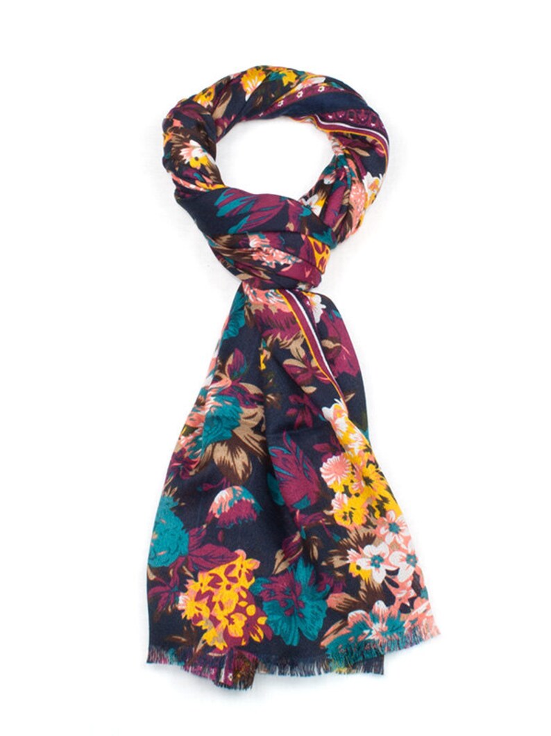 Blue Floral Border Print Scarf - Etsy