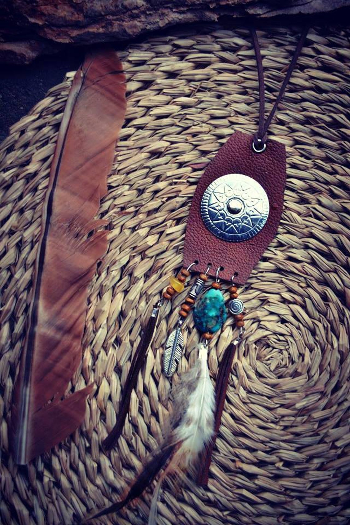 Ethnic Necklace Talisman Leather Native Western Bohemian | Etsy