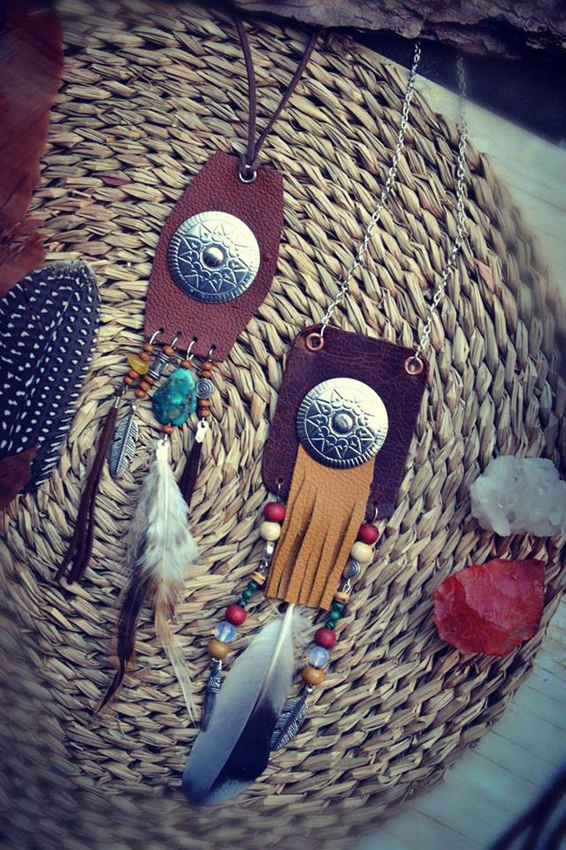 Ethnic Necklace Talisman Leather Native Western Bohemian | Etsy