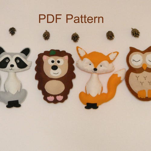 Animal Felt PDF Pattern Felt Hand Sewing Fox Raccon Owl - Etsy