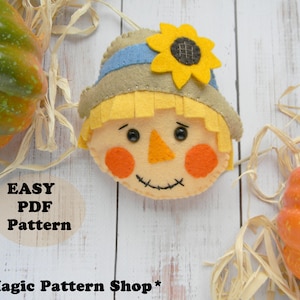 Scarecrow Felt Pattern Halloween Ornament Kawaii Sewing Pattern Softie ...