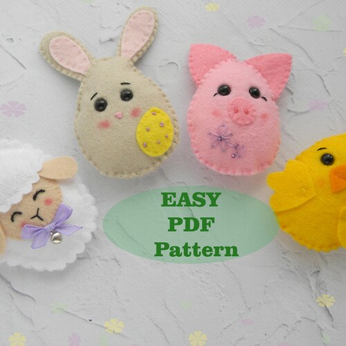 Easter Felt Pattern Egg Ornament PDF Pattern Easter Animals | Etsy