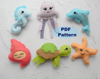 Sea Creatures PDF Pattern Felt Sewing Shark Whale Dolphin - Etsy