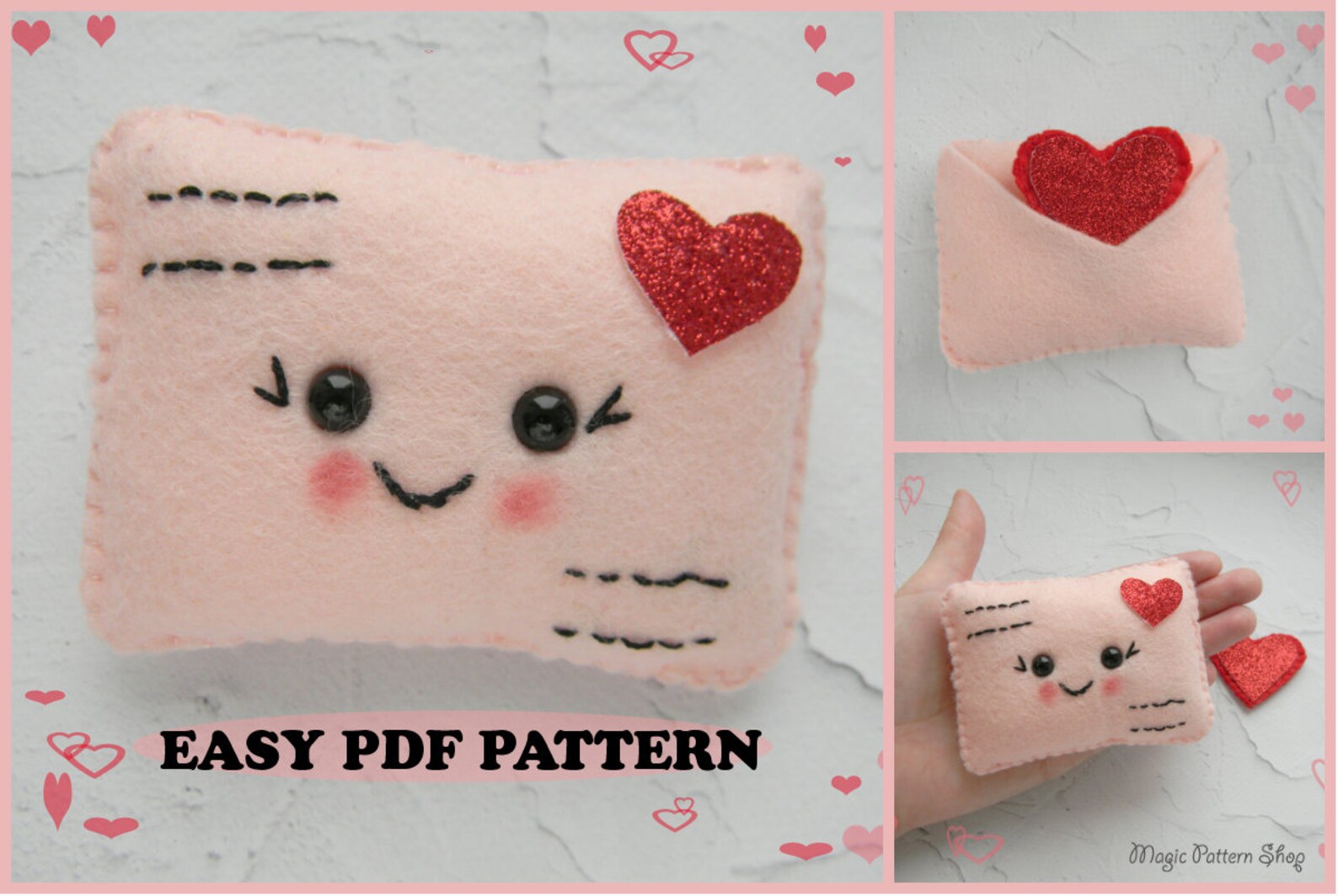 Love letter pattern Valentines day pattern Felt pattern PD | Etsy