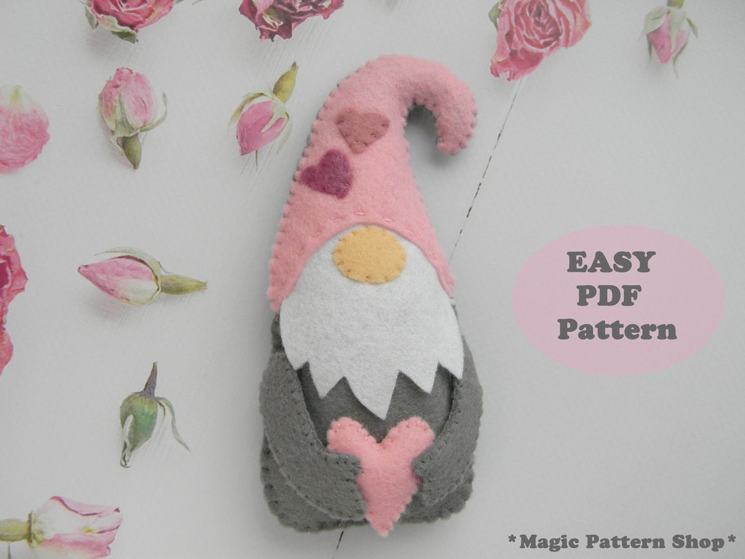 Valentine Gnome Pattern Valentines Day Felt Pattern Gnome With Heart ...