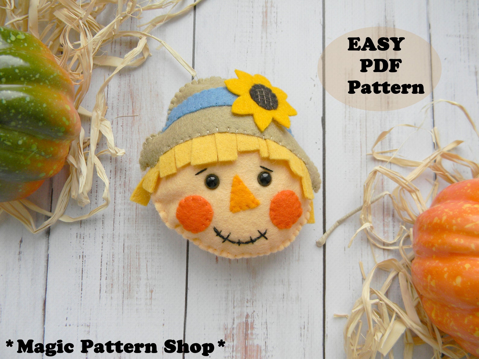 Scarecrow Felt Pattern Halloween Ornament Kawaii Sewing - Etsy