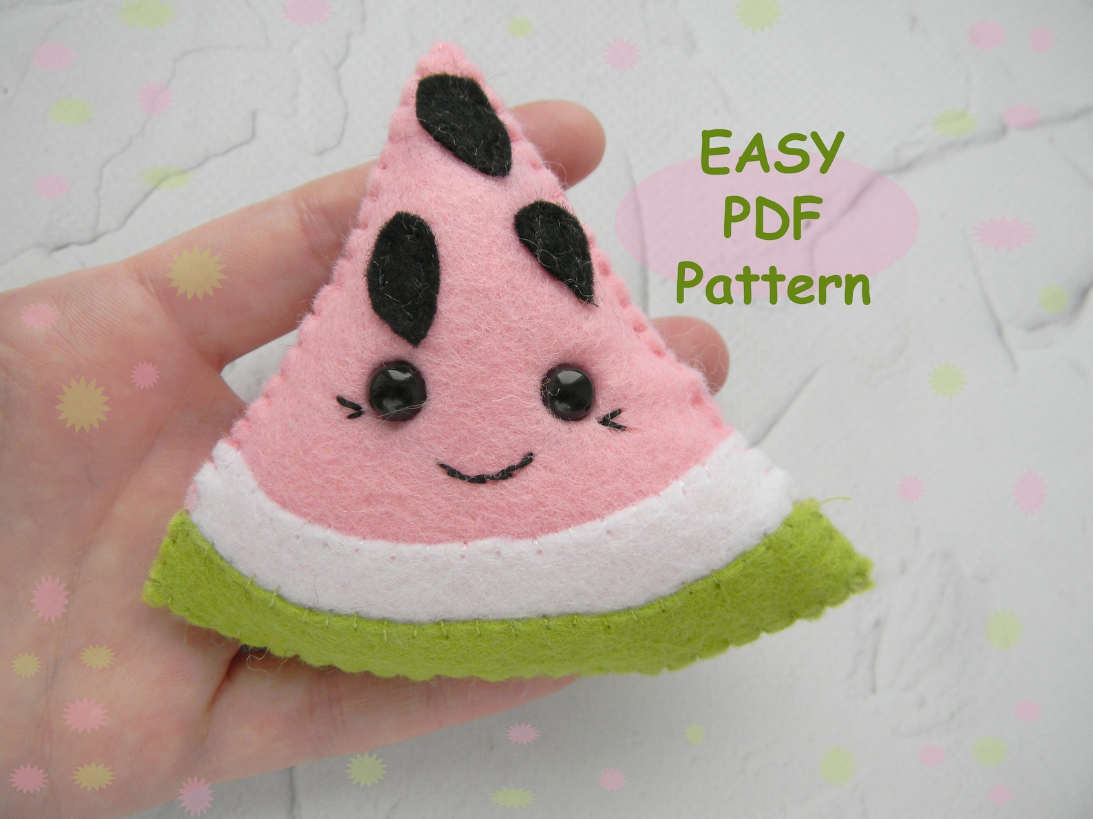 Felt Watermelon Ornament PDF Pattern Kawaii Watermelon Sewing | Etsy