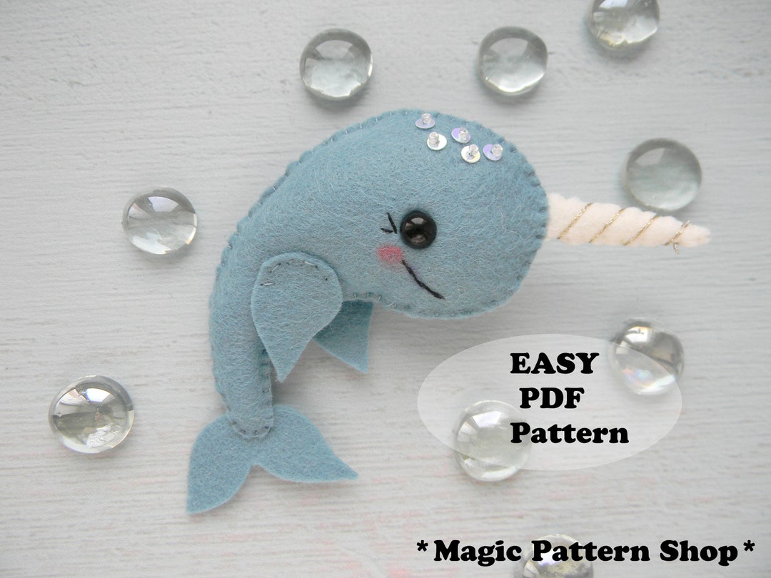 Narwhal PDF Pattern Sea Narwhal Felt Ornament Pattern Felt Whale Toy ...