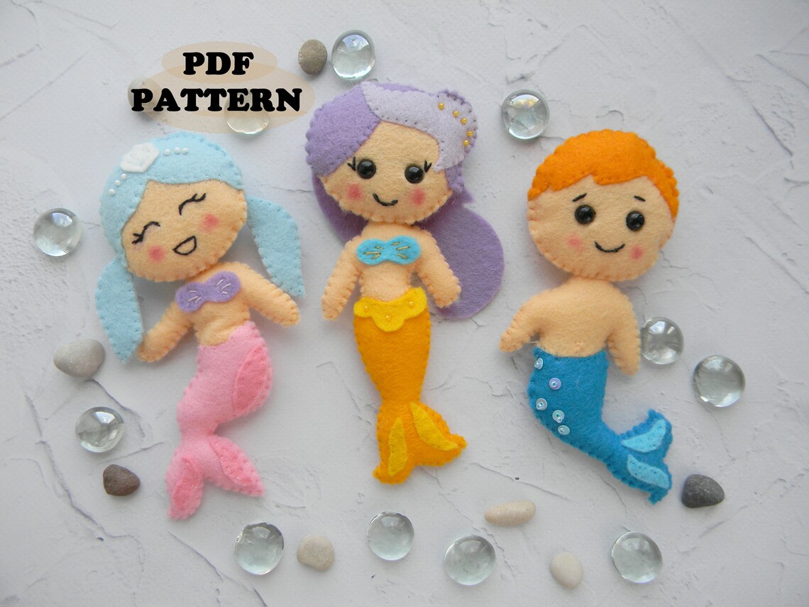 Felt Pattern Mermaid PDF Mermaid Doll Sewing Pattern Seaside | Etsy