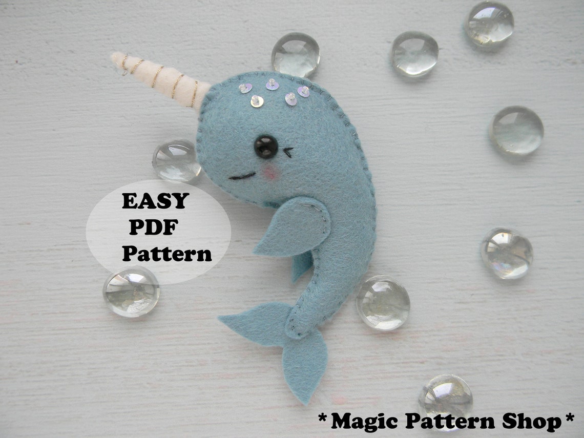 Narwhal PDF Pattern Sea Narwhal Felt Ornament Pattern Felt - Etsy