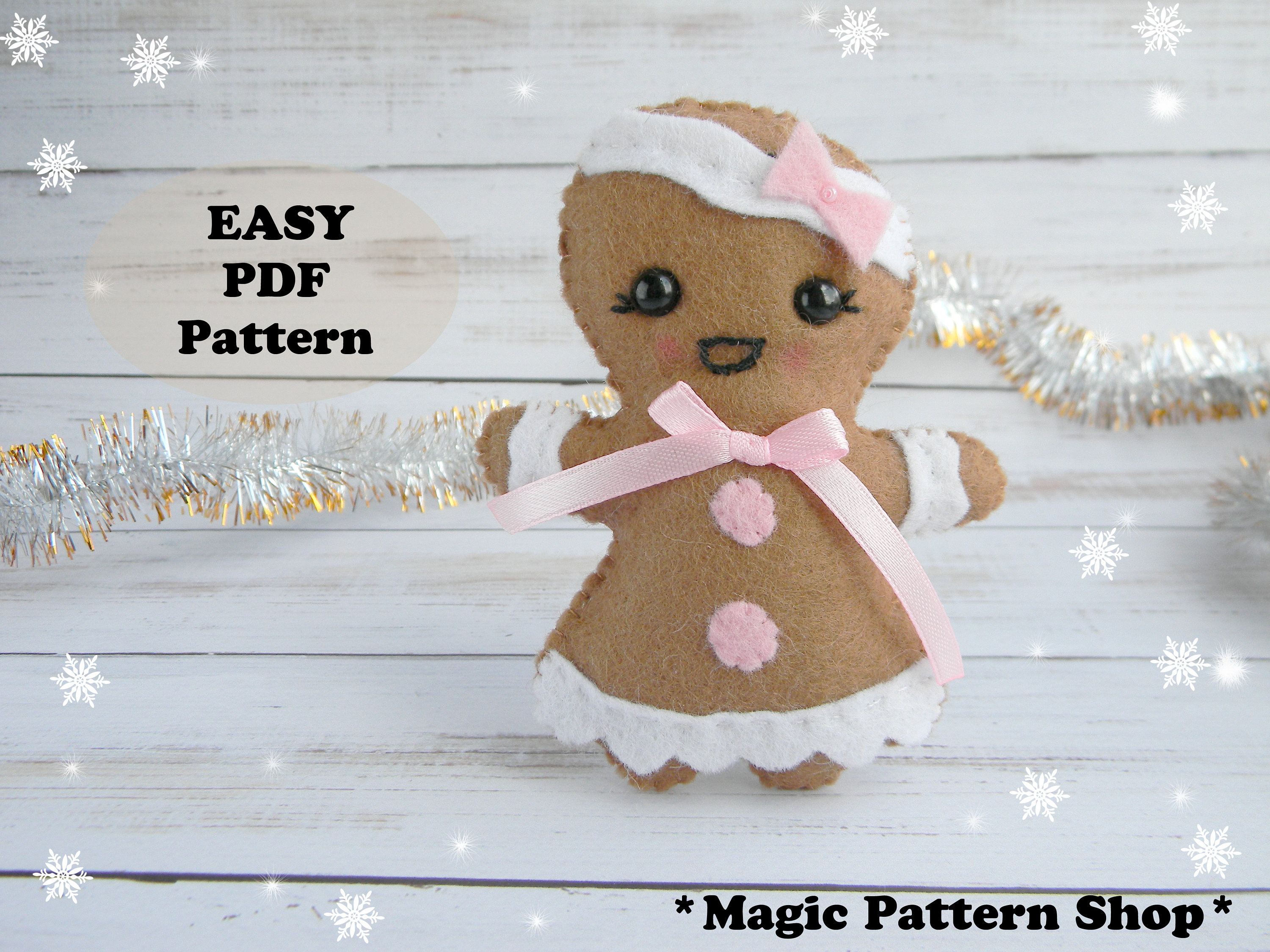 Gingerbread Girl felt pattern Christmas ornaments felt PDF | Etsy