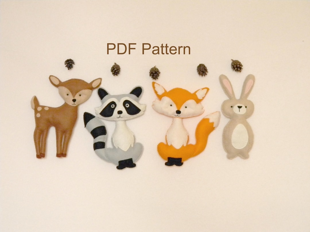 Woodland Animals PDF Pattern Felt Hand Sewing Fox Raccon Deer Bunny ...