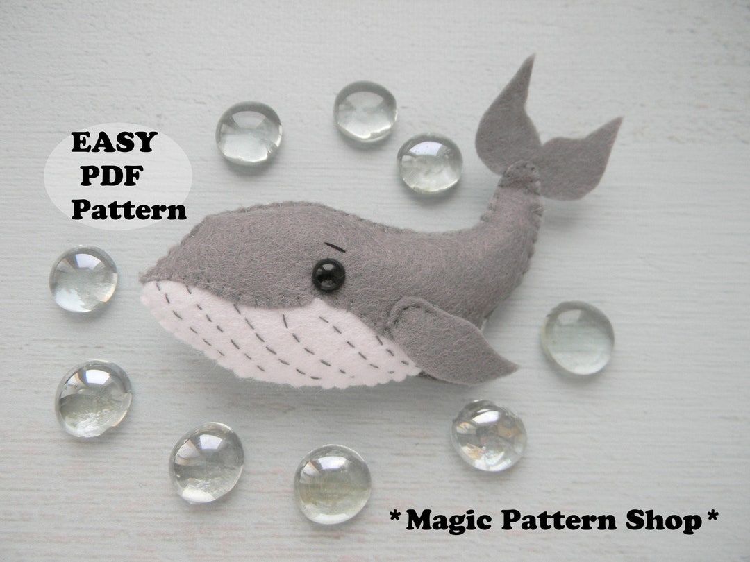 Whale PDF Pattern Felt Whale Oranment Sewing Pattern Blue Whale Plushe ...