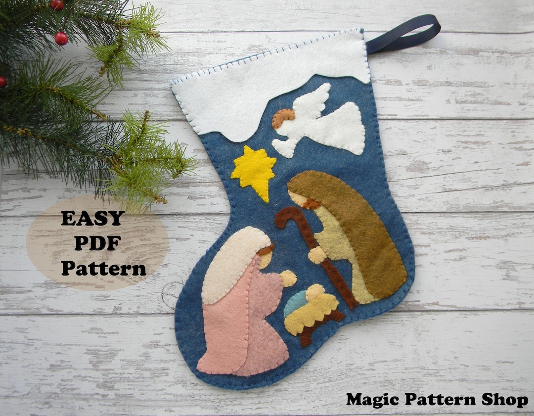 Nativity Christmas Stocking Pattern Pdf Felt Christmas Stocking Sewing ...