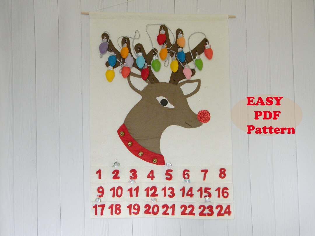 Reindeer Advent Calendar PDF Pattern Witch Christmas Lights Felt Advent ...