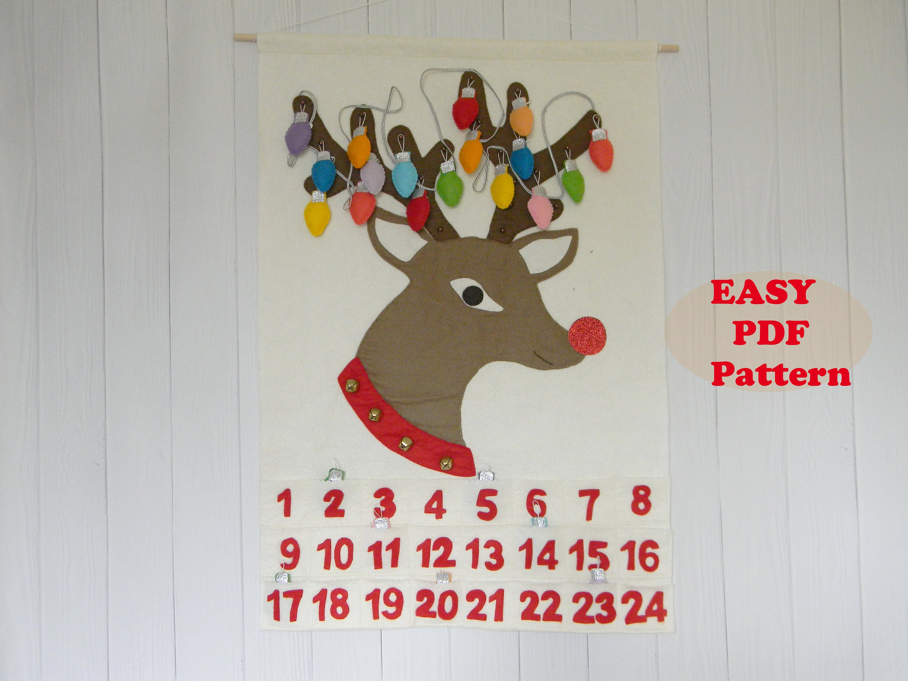 Reindeer Advent calendar PDF Pattern witch Christmas lights | Etsy