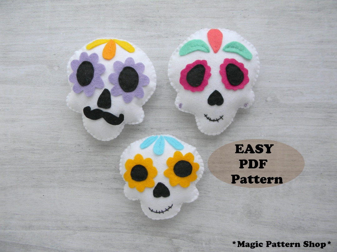 Felt Sugar Skull PDF and SVG Pattern Day of the Dead Ornament Pattern ...