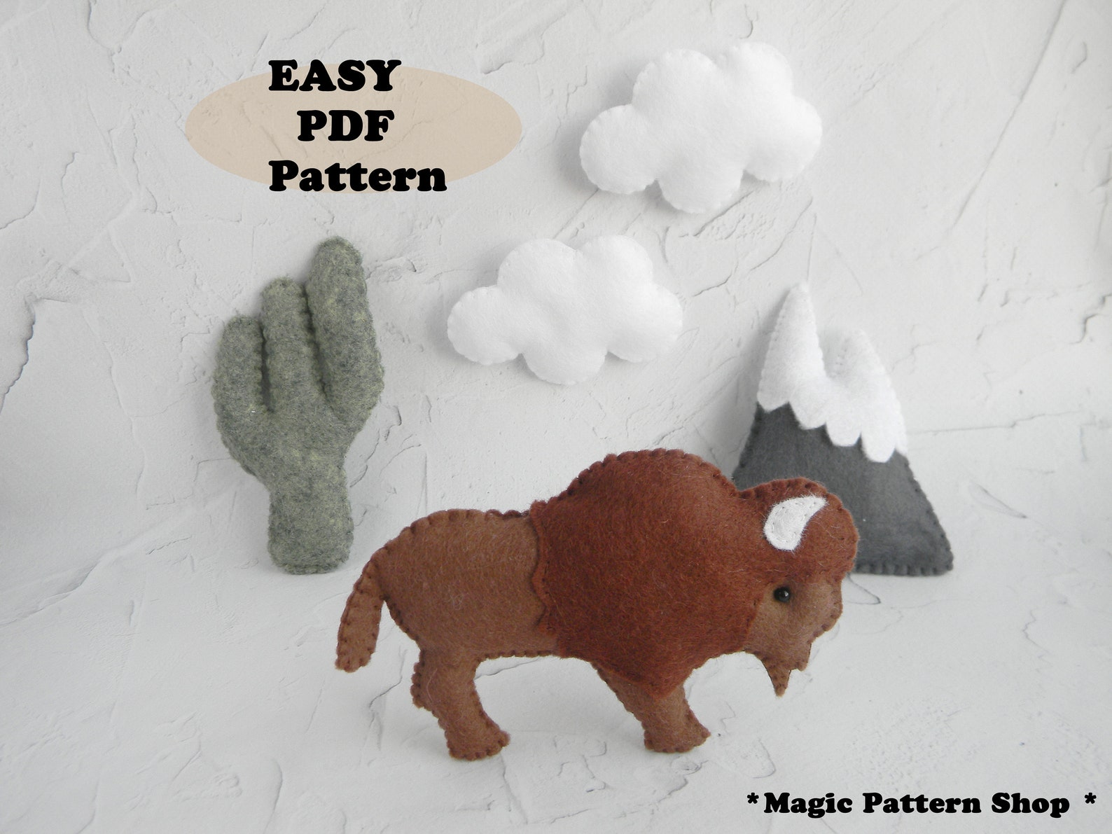 Bison Mobile Pattern PDF Buffalo Plaid Nursery Cactus Mountain | Etsy