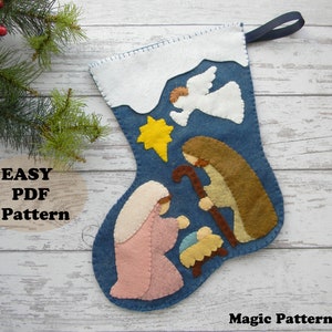 Nativity Christmas Stocking Pattern Pdf Felt Christmas Stocking Sewing ...