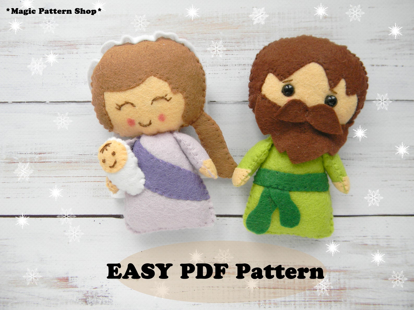 Felt Nativity Scene Pattern PDF Felt Mary and Joseph Christmas Ornament ...
