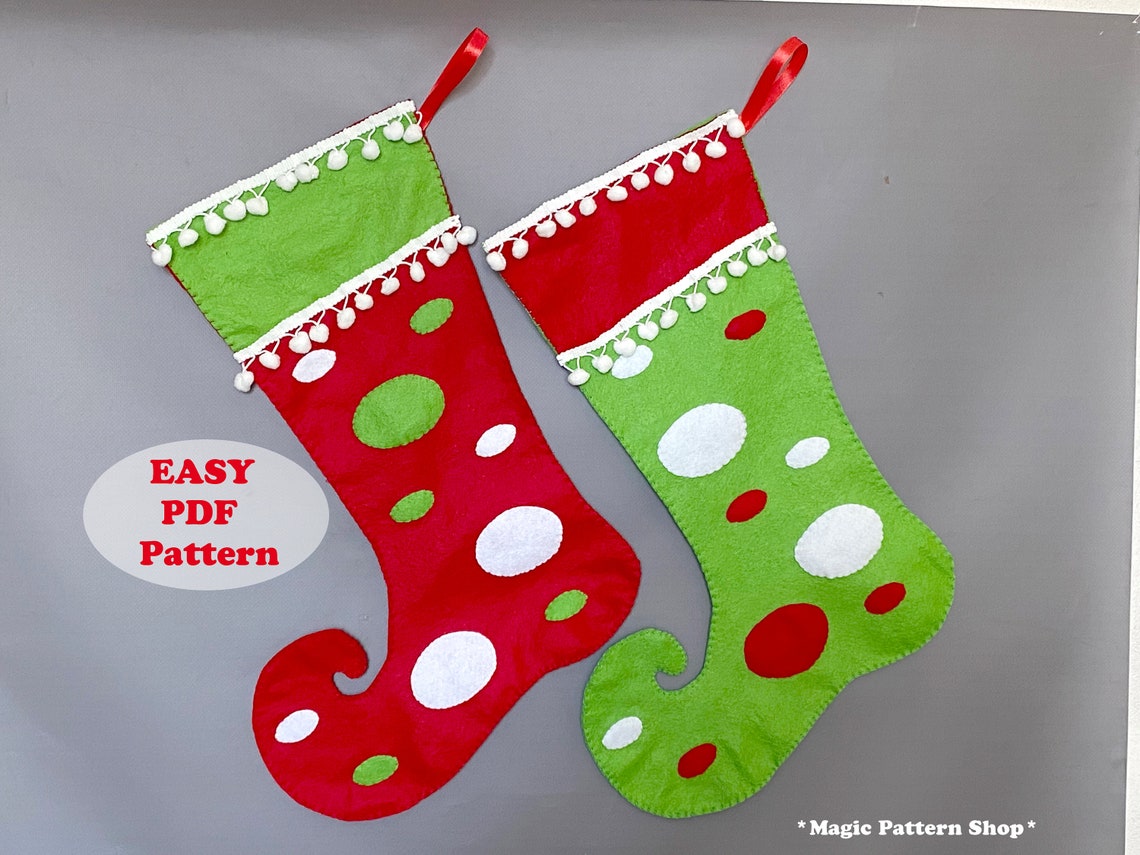 Christmas Elf Socking Pattern Christmas felt stocking pattern | Etsy