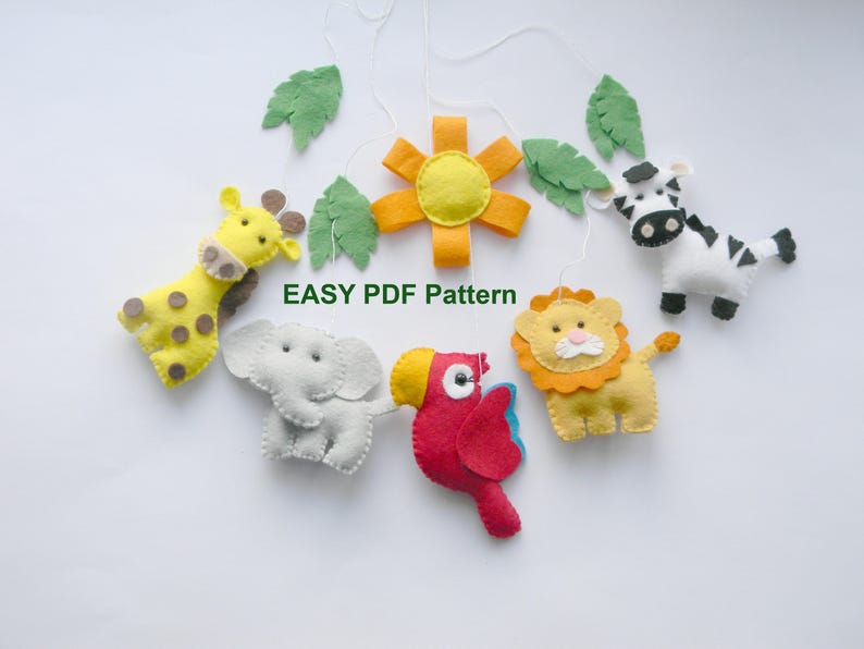 Safari Mobile Sewing Pattern Felt Animal Pattern PDF Felt | Etsy UK