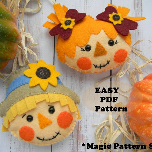 Scarecrow Felt Pattern Halloween Ornament Kawaii Sewing - Etsy