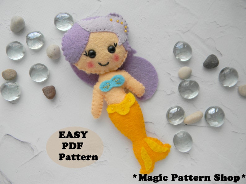 Felt Pattern Mermaid PDF Mermaid Doll Sewing Pattern Seaside | Etsy