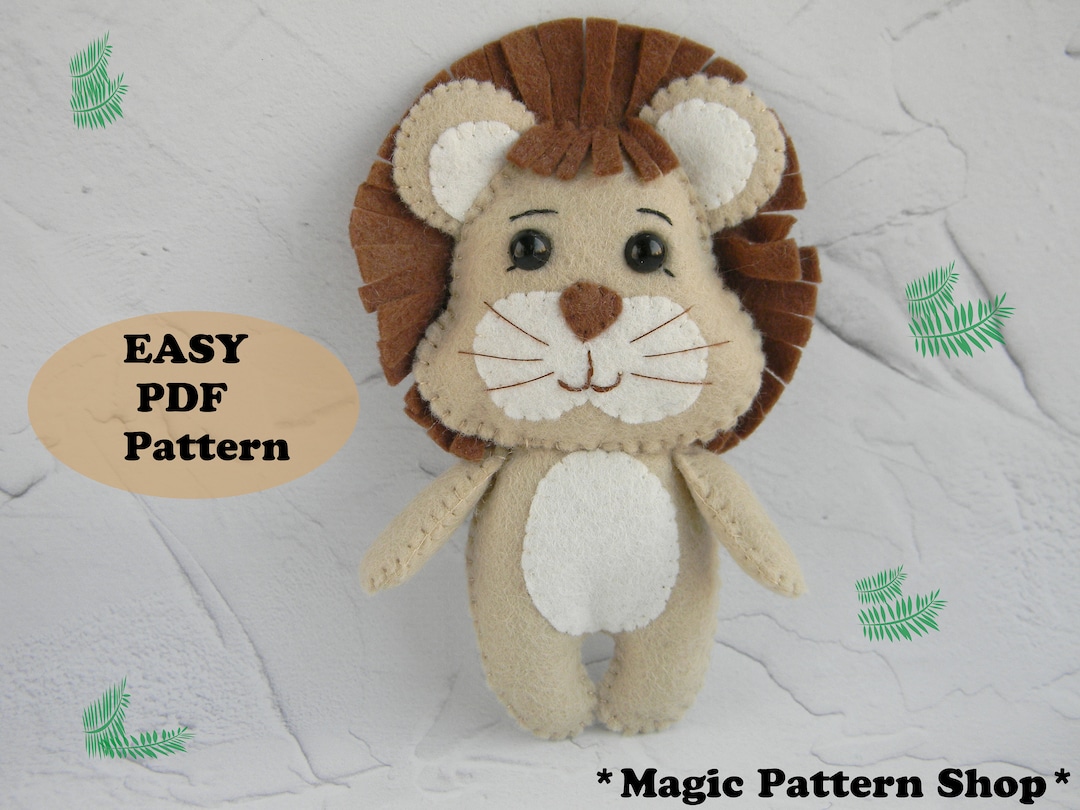 Lion PDF Pattern Felt Lion Ornament Sewing Pattern Jungle Safari Plushe ...