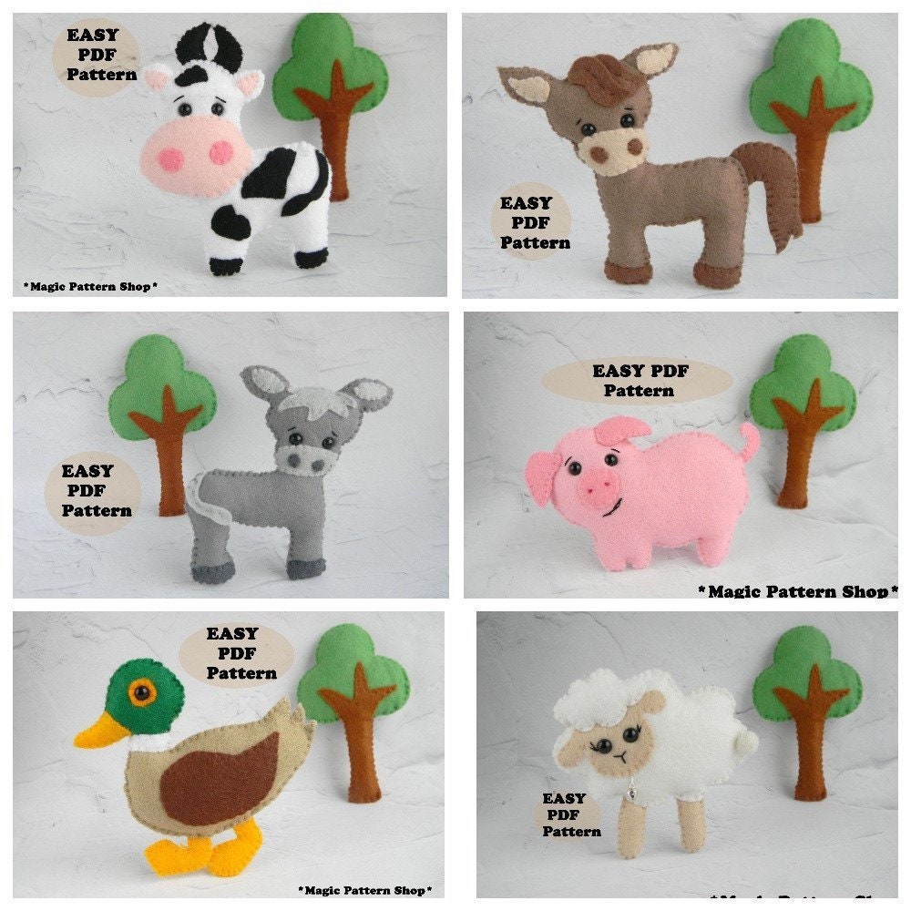 Farm Animal Sewing Pattern PDF Felt Stuffed Barnyard Animal - Etsy ...