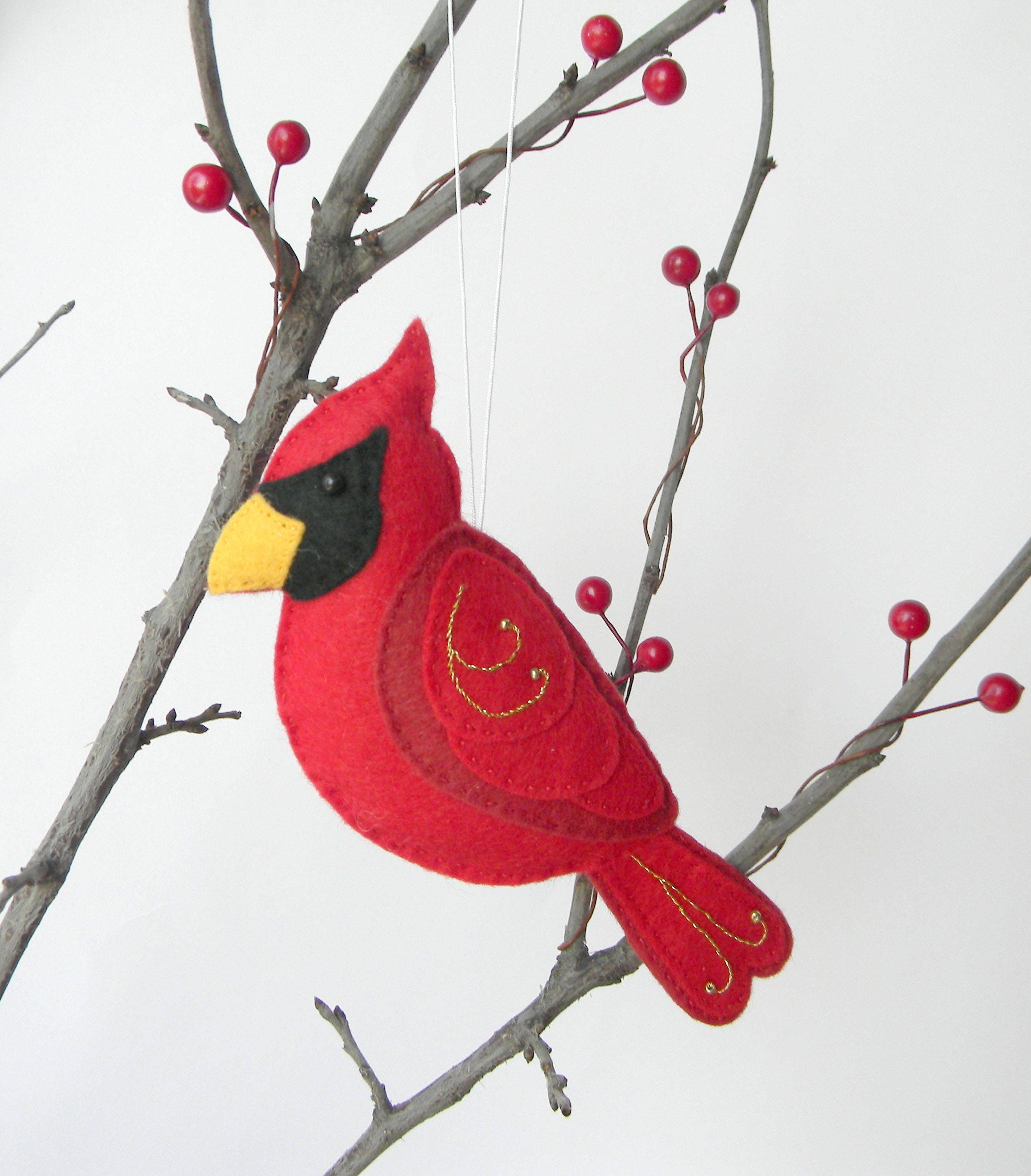 Christmas Cardinal ornament Felt cardinal Red male cardinal | Etsy