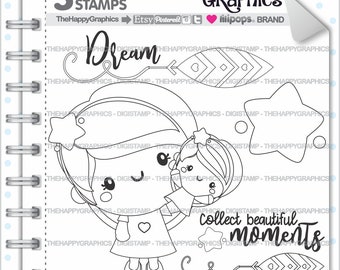 Girl digi stamp | Etsy