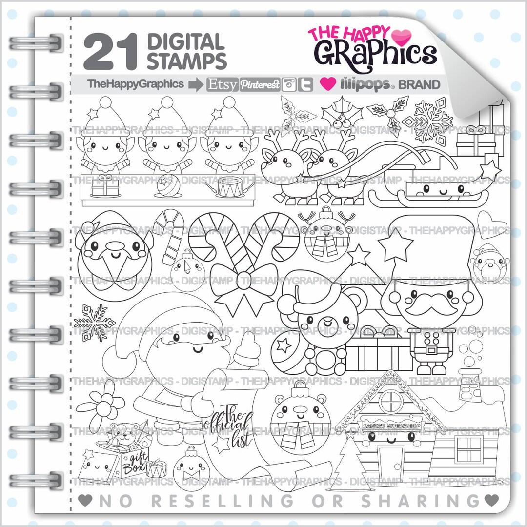 Christmas Stamp, COMMERCIAL USE, Digi Stamp, Digital Image, Christmas ...