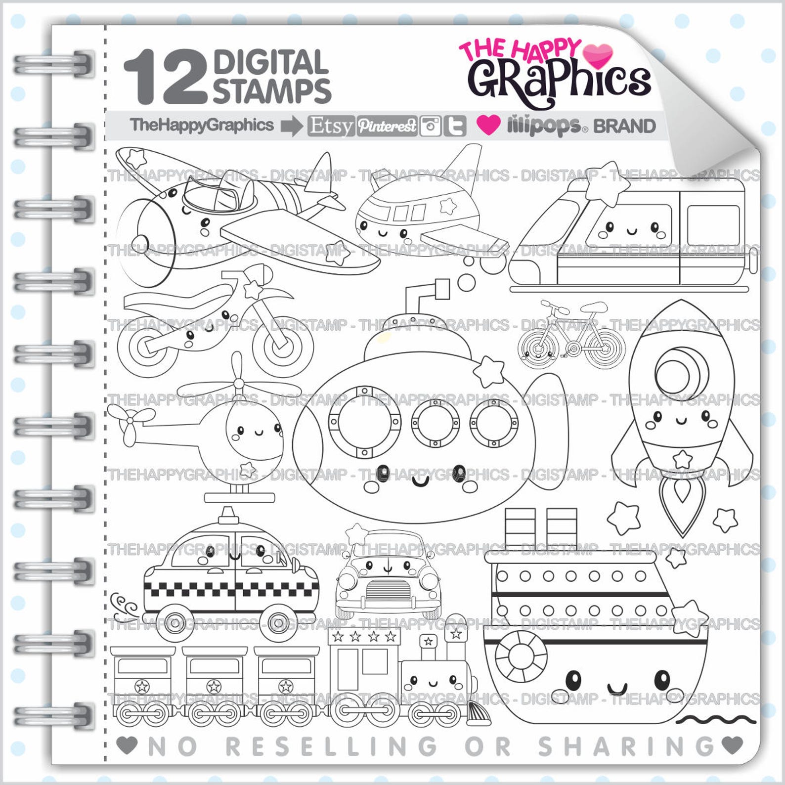 Transportation Stamp Commercial Use Digi Stamp Digital - Etsy