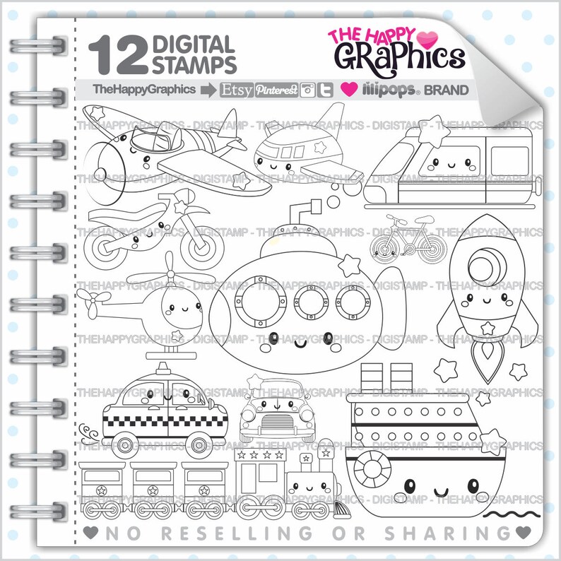 Transportation Stamp Commercial Use Digi Stamp Digital - Etsy