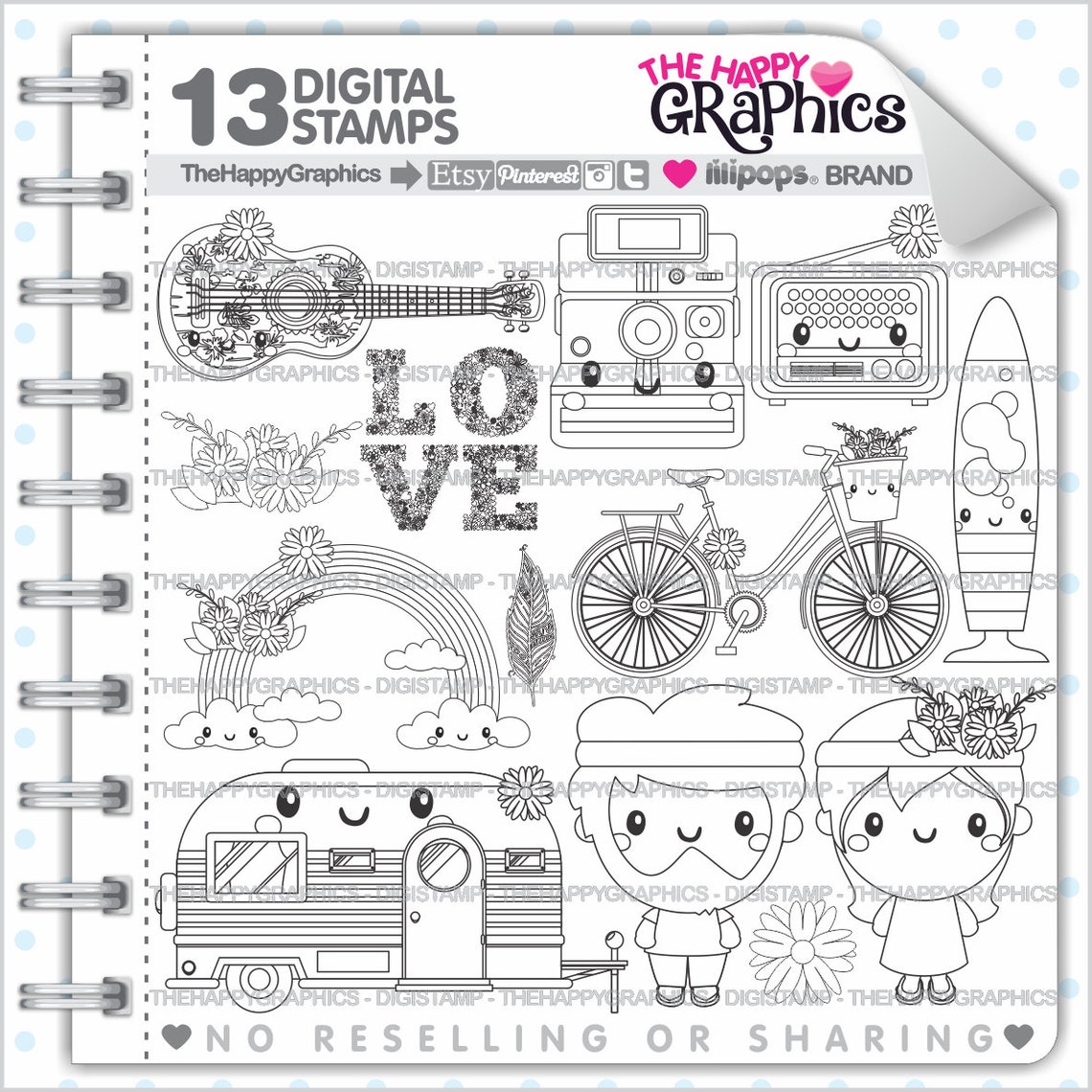 Hippie Stamp Hippie Digistamp COMMERCIAL USE Hippie Party - Etsy