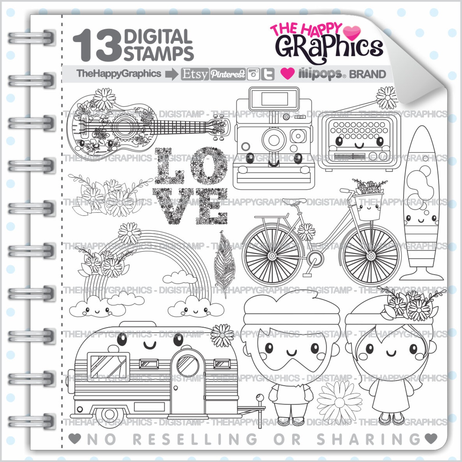 Hippie Stamp Hippie Digistamp COMMERCIAL USE Hippie Party - Etsy