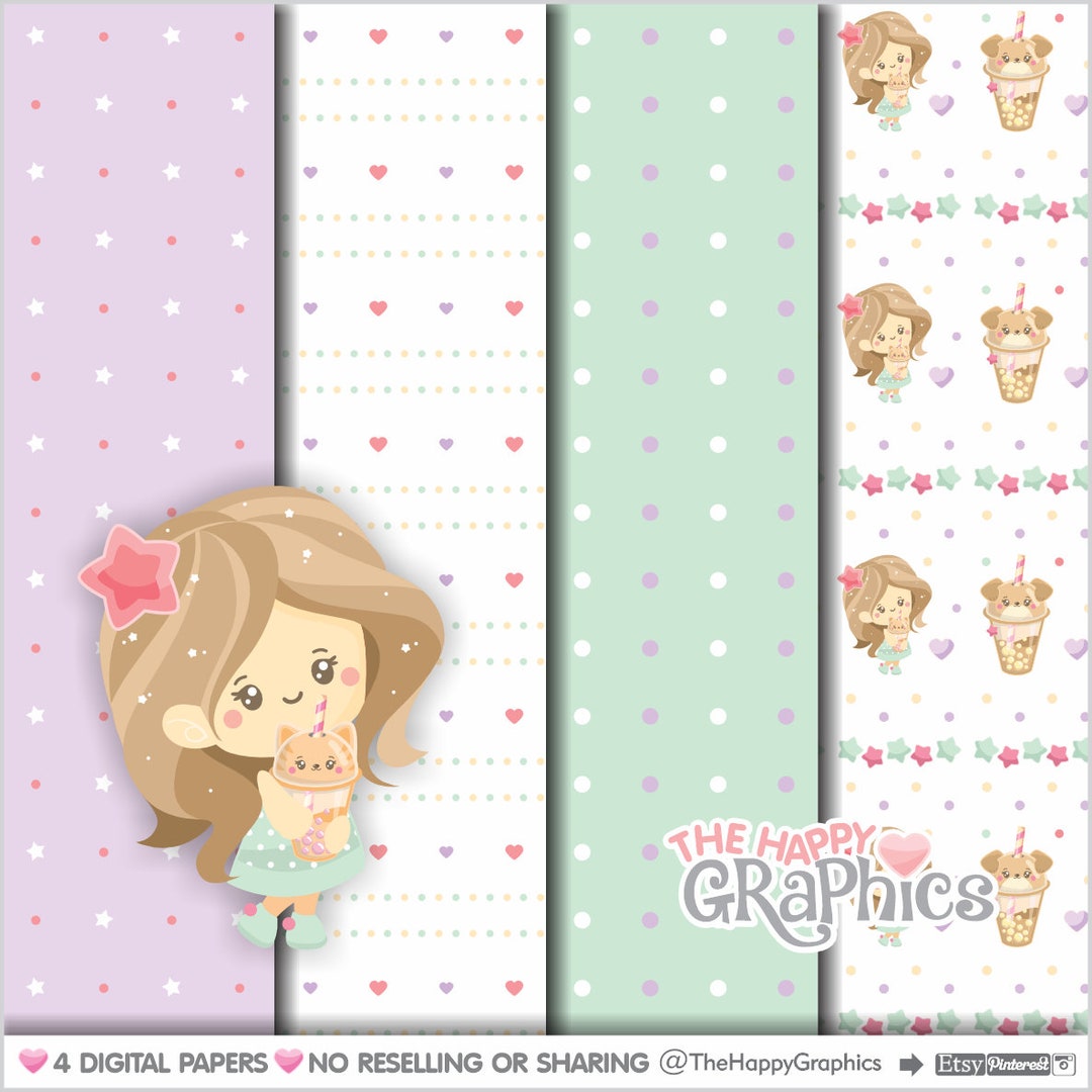 Bubble Tea, Digital Paper, Digital Pattern, Beverage Paper, Scrapbook ...