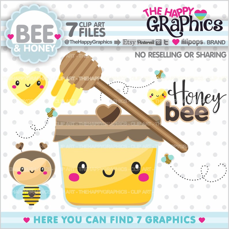 Bee Clipart Bee Graphic COMMERCIAL USE Honey Clipart Honey - Etsy