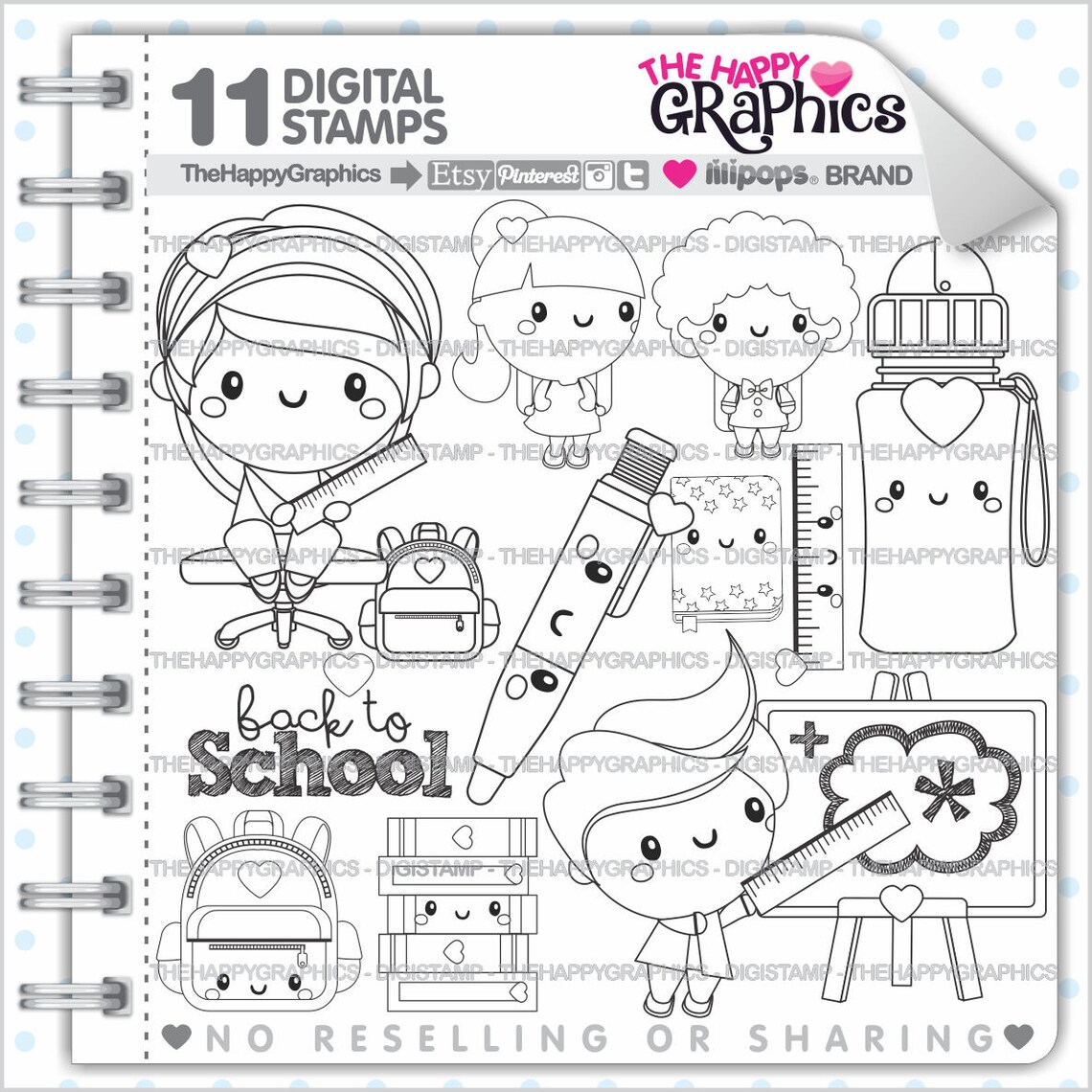 Back to School Stamp COMMERCIAL USE Digi Stamp Digital | Etsy