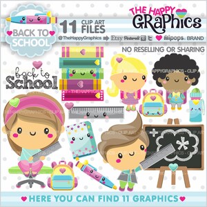 Back to School Clipart, Back to School Graphics, COMMERCIAL USE, Kawaii ...