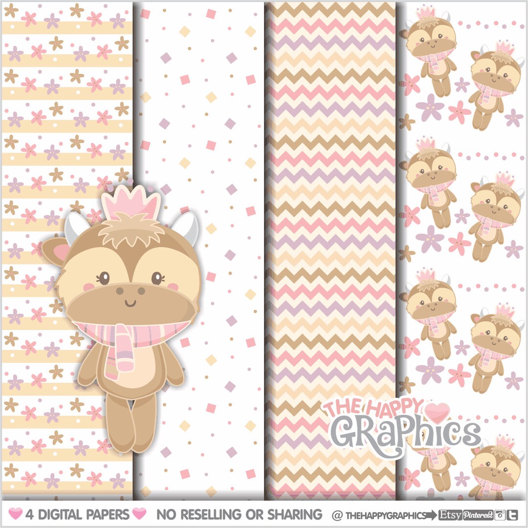 Bull Digital Paper, Bull Pattern, Animal Digital Paper, COMMERCIAL USE ...