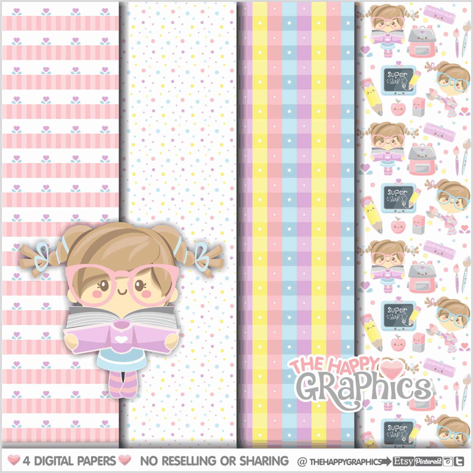 School Digital Paper COMMERCIAL USE Student Pattern - Etsy