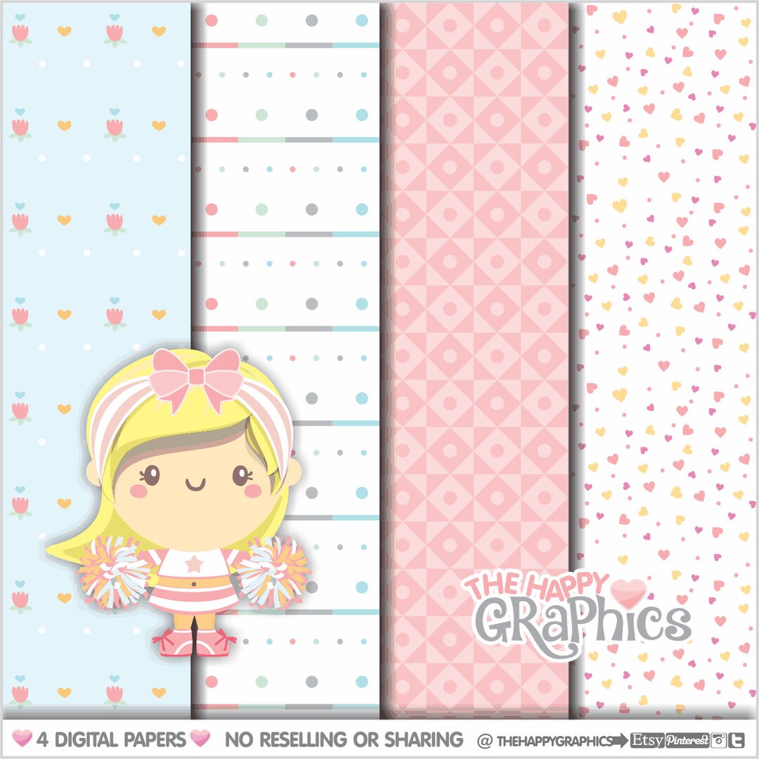Cheerleader, Digital Paper, COMMERCIAL USE, Cheerleader Pattern ...