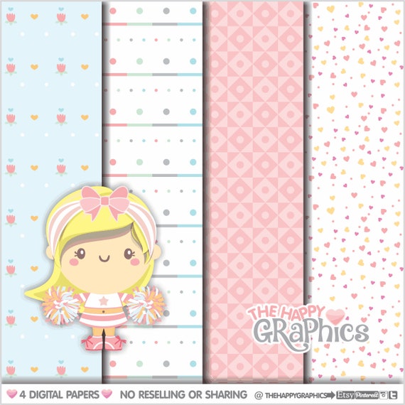 Cheerleader, Digital Paper, COMMERCIAL USE, Cheerleader Pattern ...