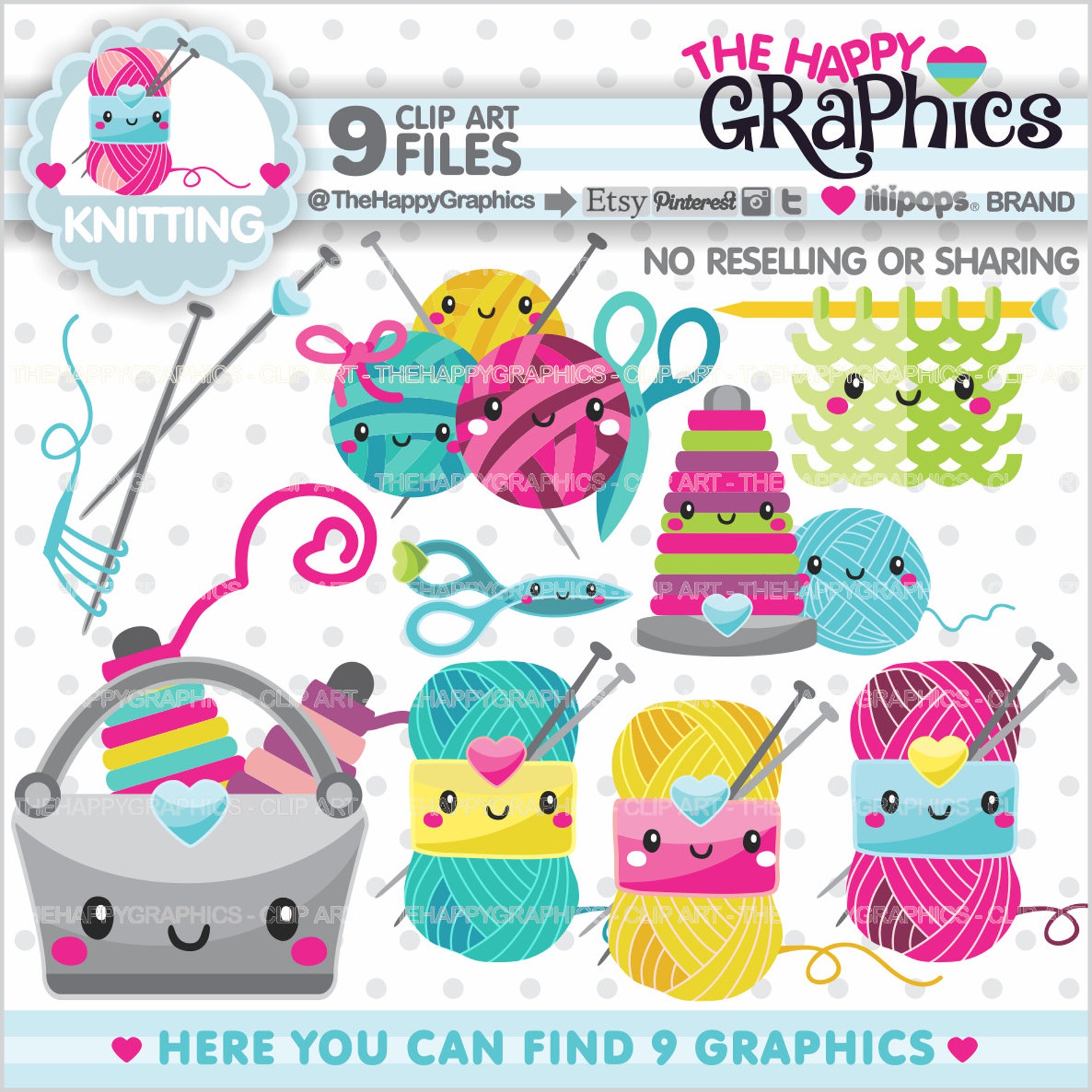 Knitting Clipart Knitting Graphics COMMERCIAL USE Handmade | Etsy