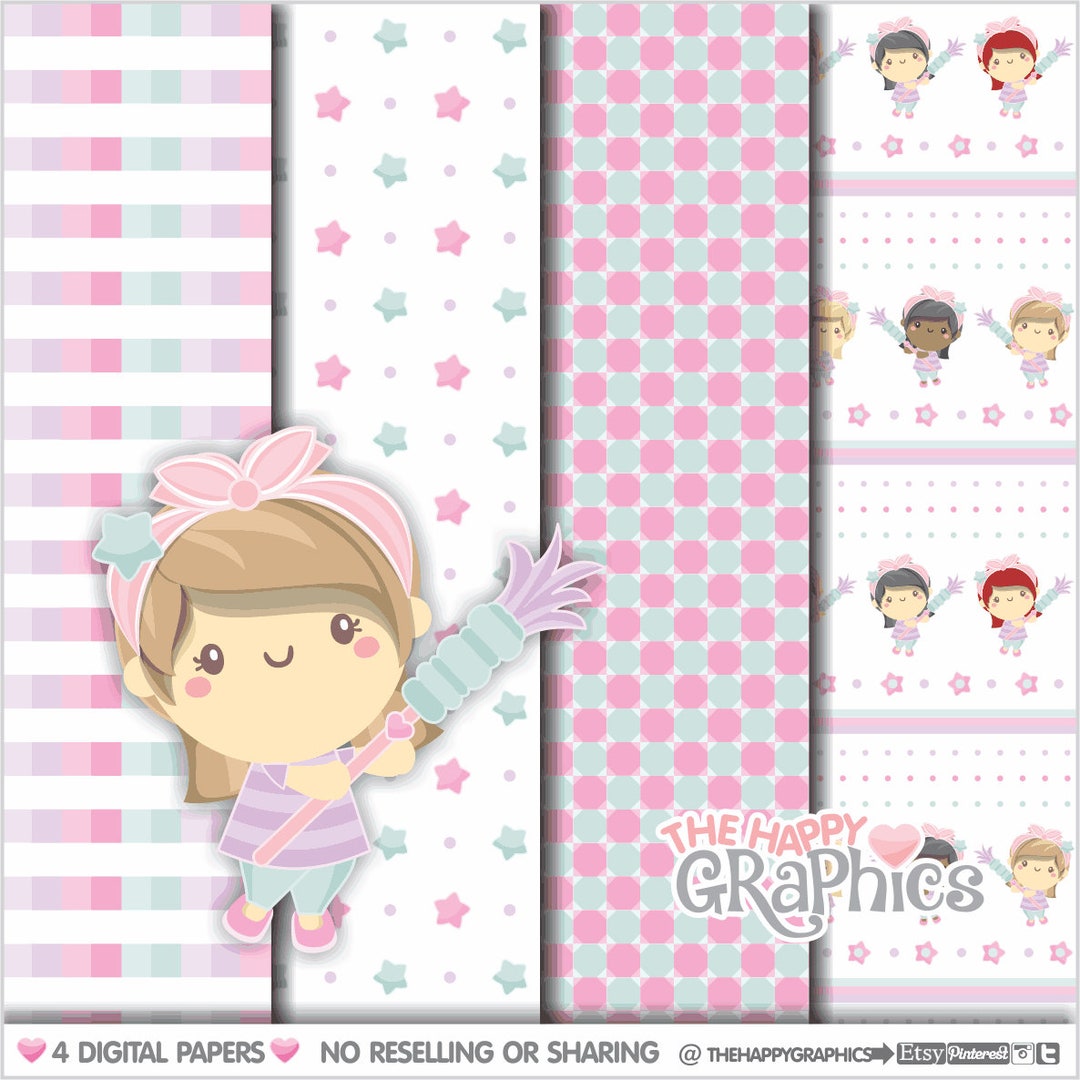 Clean Up, Digital Paper, COMMERCIAL USE, Chore Pattern, Printable Paper ...