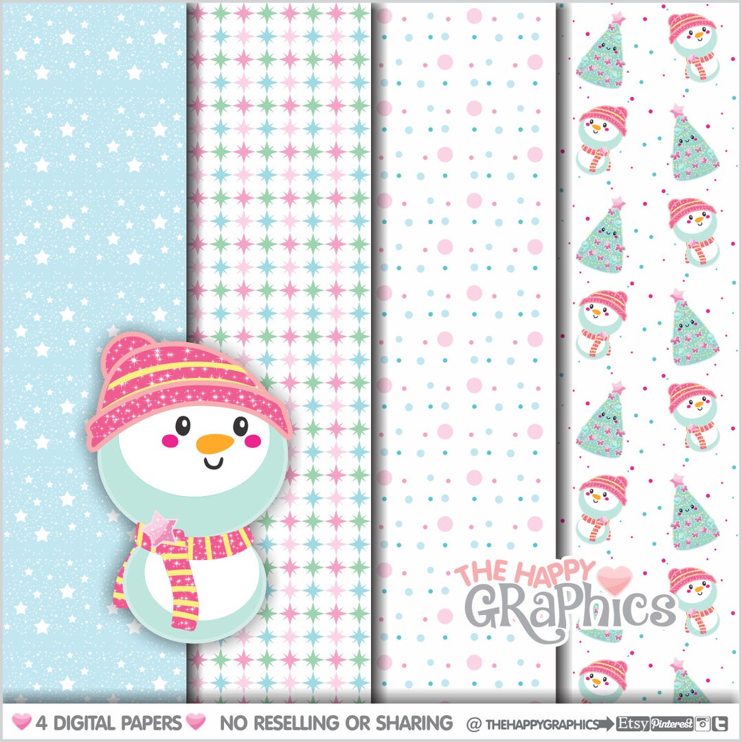 Christmas Digital Papers, Christmas Patterns, COMMERCIAL USE, Snowman ...