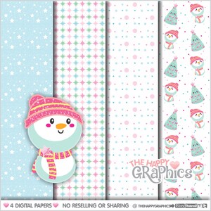Christmas Digital Papers, Christmas Patterns, COMMERCIAL USE, Snowman ...