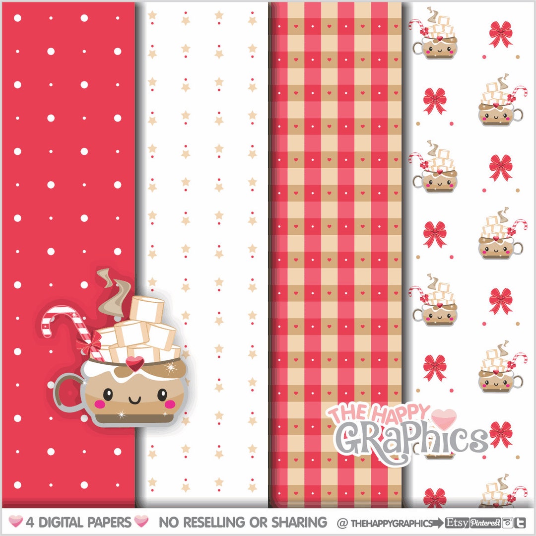 Christmas Digital Paper, Christmas Pattern, Hot Chocolate, Digital ...